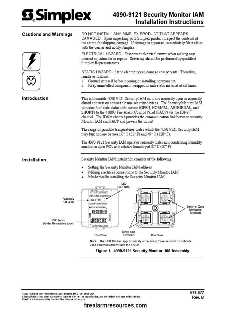 Simplex 4090-9121 Security Monitor IAM - Installation Instructions ...
