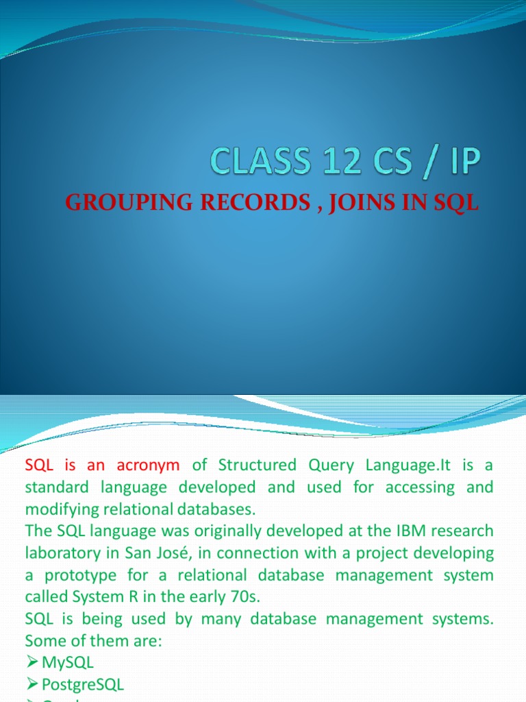 SQL Grouping Records, Joins in SQL | Download Free PDF | Table (Database) | Sql