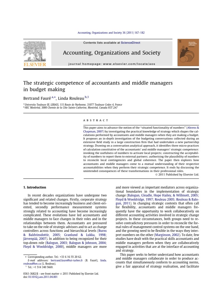 Accounting, Organizations and Society: Bertrand Fauré, Linda Rouleau ...