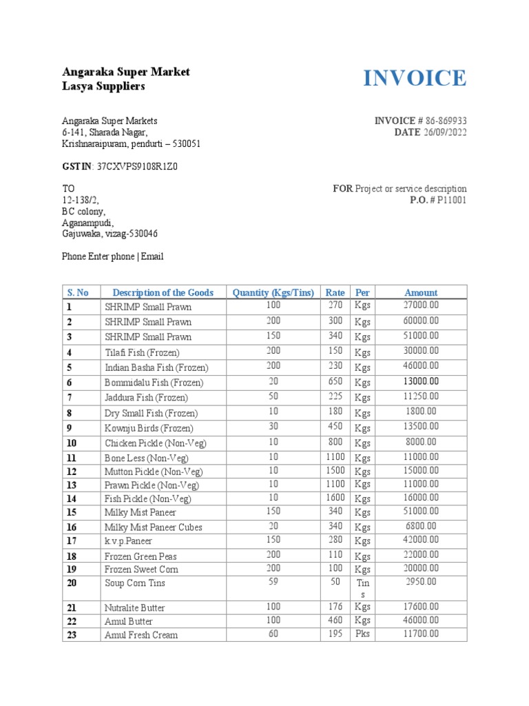 Sripada Invoice | PDF | Western Cuisine | Regional & Ethnic Food