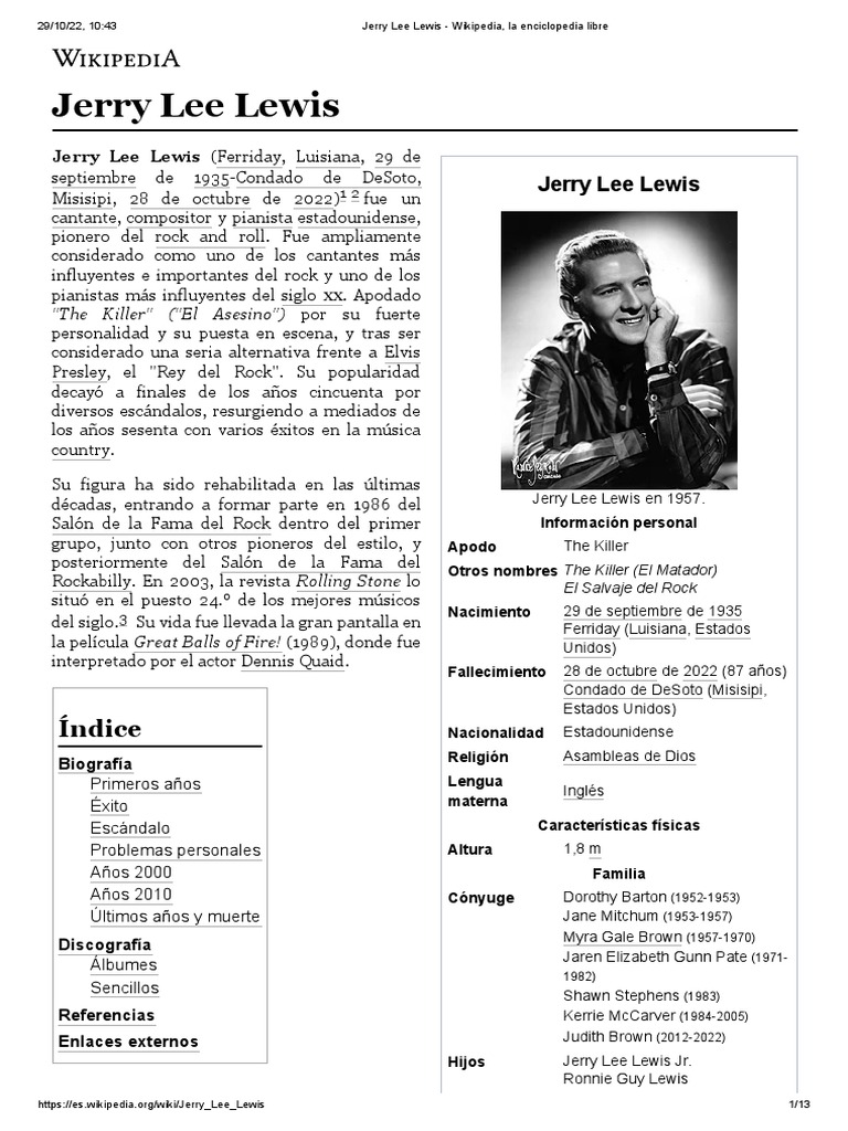 Jerry Lee Lewis - Wikipedia, La Enciclopedia Libre | PDF