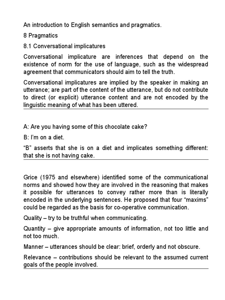 An Introduction To English Semantics and Pragmatics 8 Pragmatics | PDF | Human Communication ...