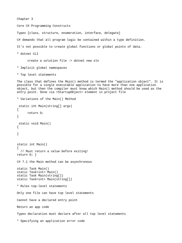 C Programming Constructs Types Namespaces Main Methods And Console Applications Pdf 9685
