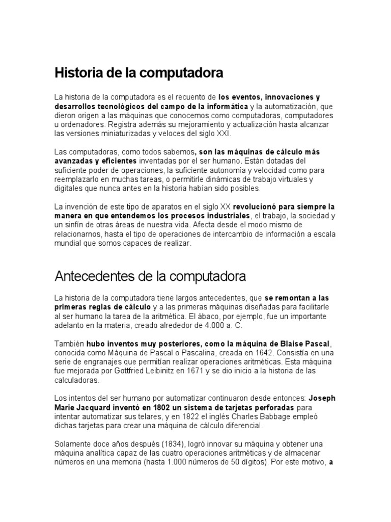 Historia de la Computadora: Resumen y Evolución | PDF | Red de ...