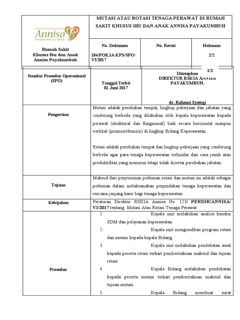 Prosedur Mutasi dan Rotasi Perawat RSKIA | PDF