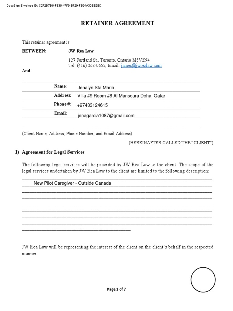 Please DocuSign Retainer Agreement | PDF | Costs In English Law | Cheque