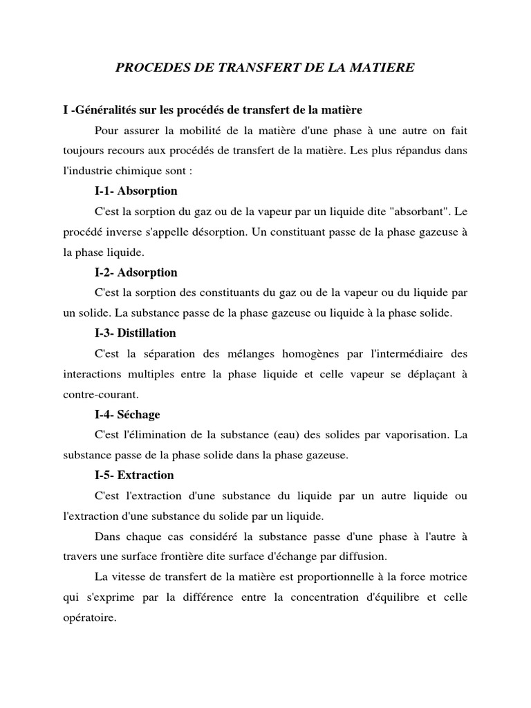 Procédés de Transfert de Matière | PDF | La diffusion | Gaz
