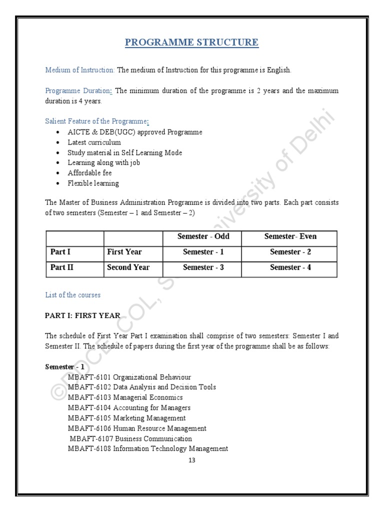 MBA Course Structure - 2 | PDF | Master Of Business Administration ...