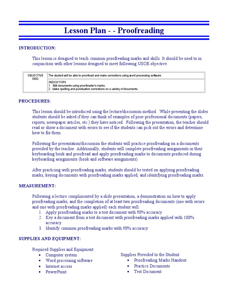 Proofreading Lesson Plan | PDF | Proofreading | Lesson Plan