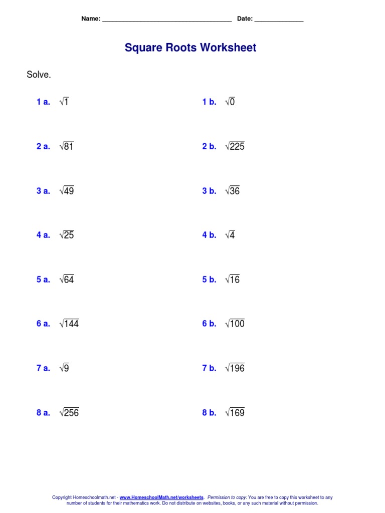 Square Roots Worksheet | PDF | Social Information Processing | Business Law