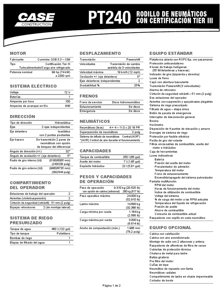 PT240 Ficha Español | PDF | Eje | Neumático