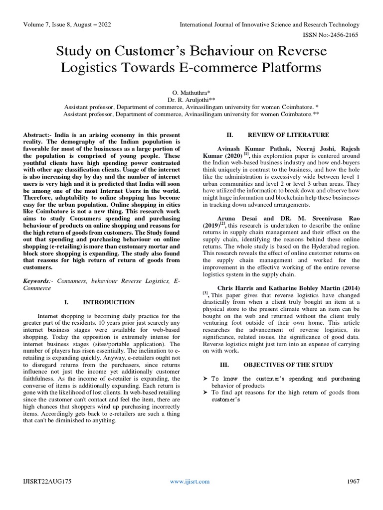 Study On Customer's Behaviour On Reverse Logistics Towards E-Commerce Platforms | PDF | Online ...