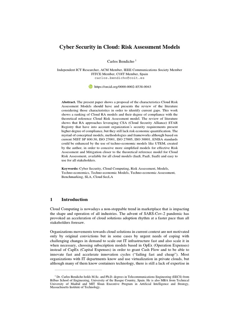 Cyber Security in Cloud: Risk Assessment Models: Abstract | PDF | Cloud Computing | Risk