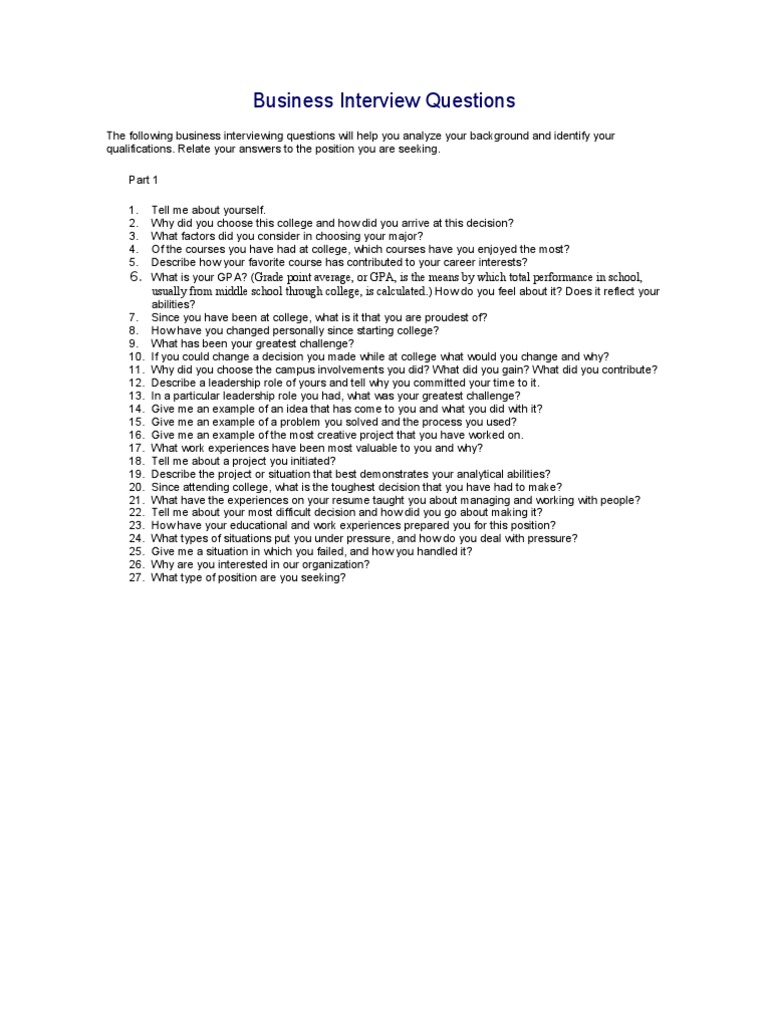 Business Interview Questions | Leadership & Mentoring