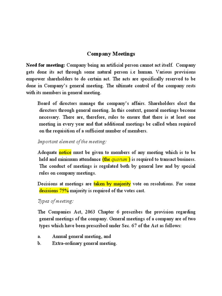 AGM and EGM of A Company | Download Free PDF | Dividend | Government