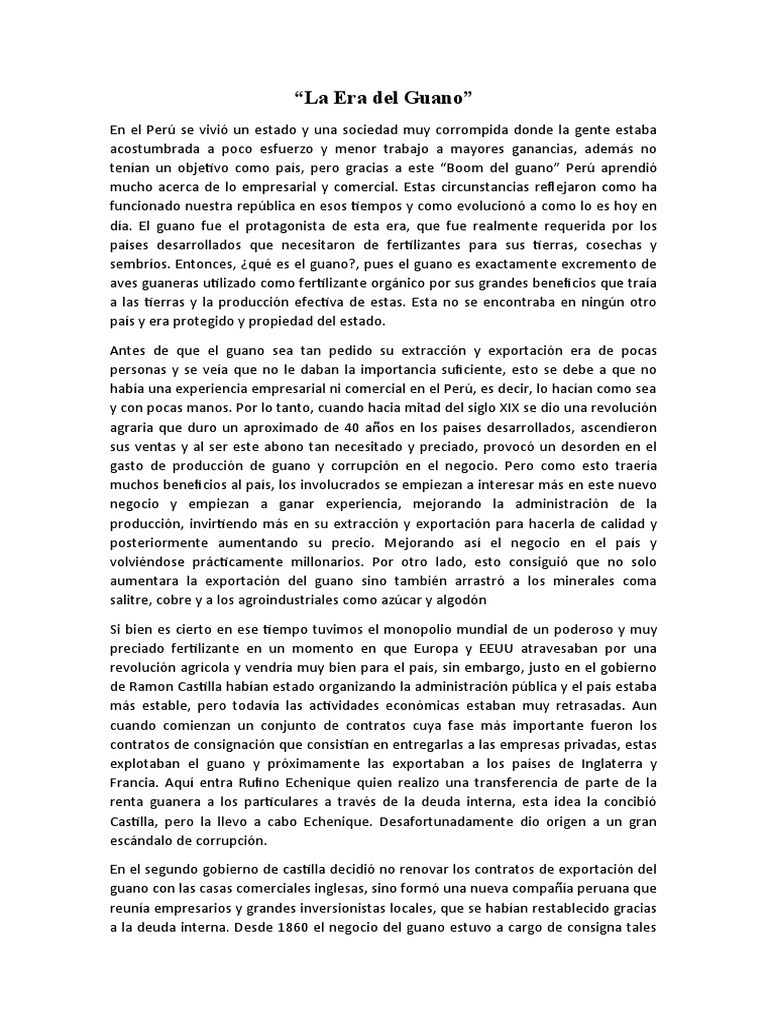La Era del Guano en Perú: Impacto y Corrupción | PDF | Perú | Fertilizante