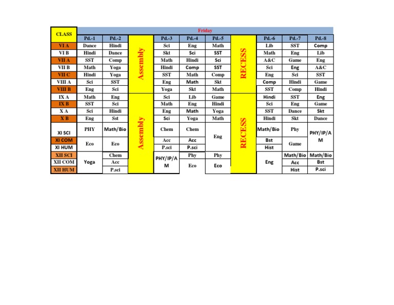 Friday VI To XII Time Table | PDF