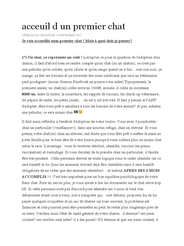 Acceuil D Un Premier Chat - Docx Version 1 | PDF | Chats