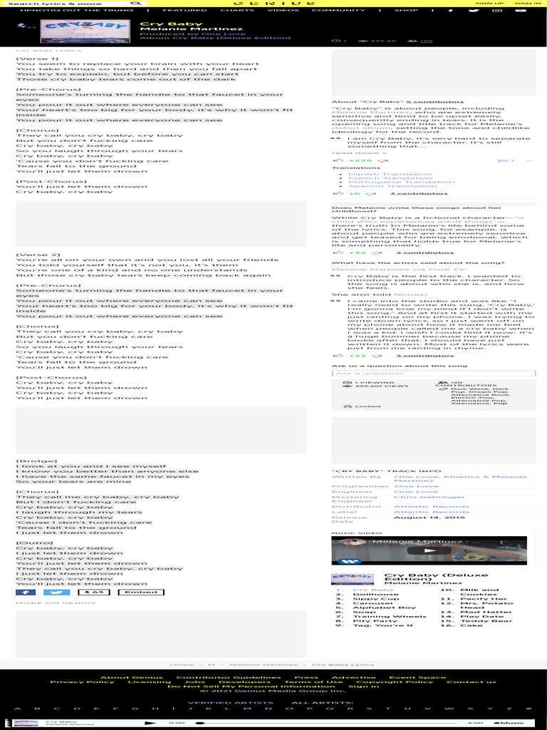 Melanie Martinez - Cry Baby Lyrics Genius Lyrics | PDF | Recorded Music ...