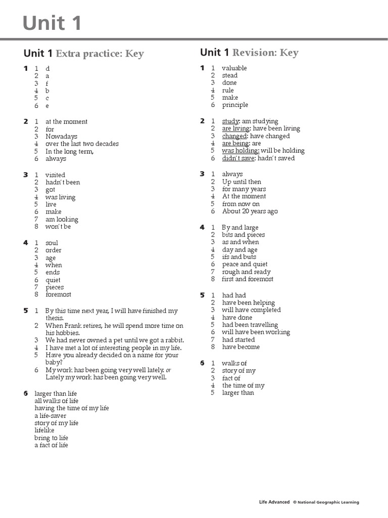 Adv Unit1 Answerkey | PDF