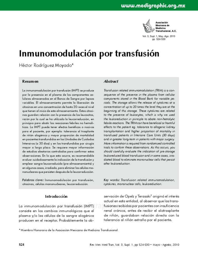 Inmunomodulacion Por Transfusion | PDF | Sistema inmune | Inflamación