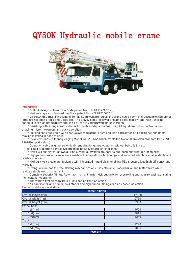 XCMG Qy50k | PDF | Crane (Machine) | Land Vehicles