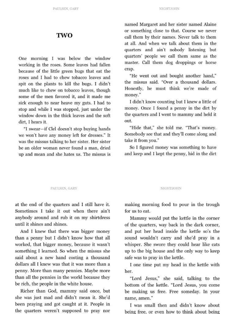Nightjohn Chapter 2 | PDF