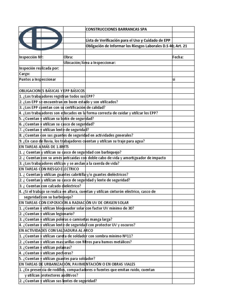 Checklist Epp.. | PDF