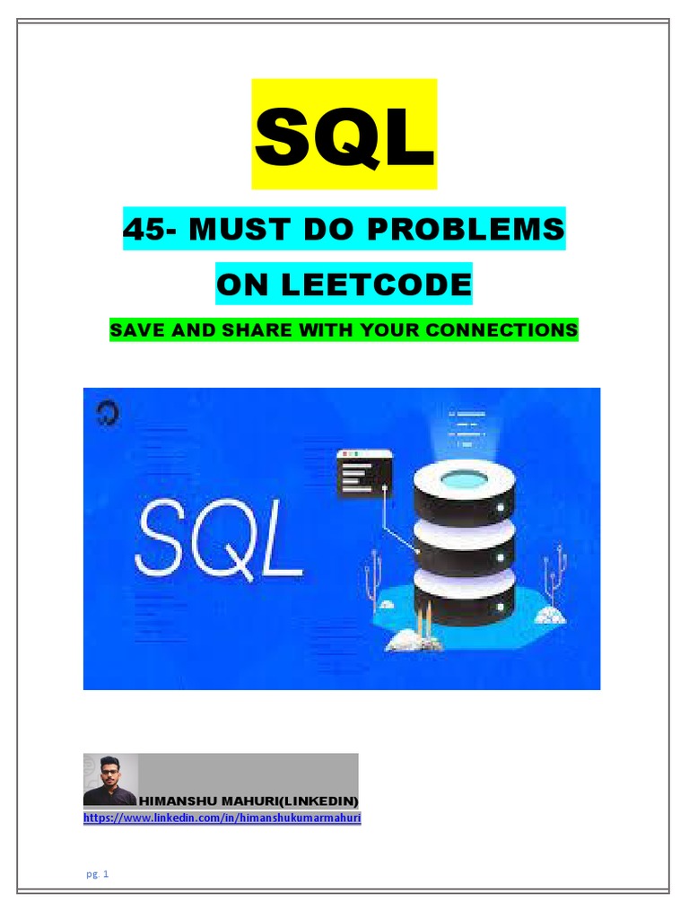 SQL - Must Do Questions On Leetcode | PDF