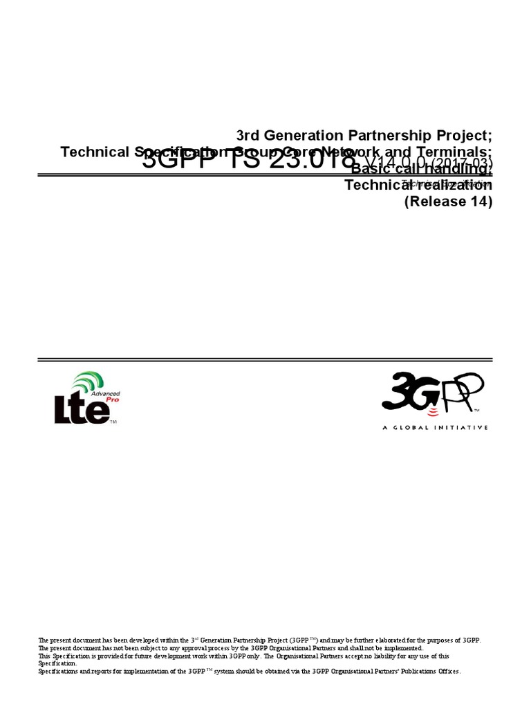 3GPP TS 23.018 V14.0.0 - Basic Call Handling | PDF | Software Defined Radio | Digital Technology
