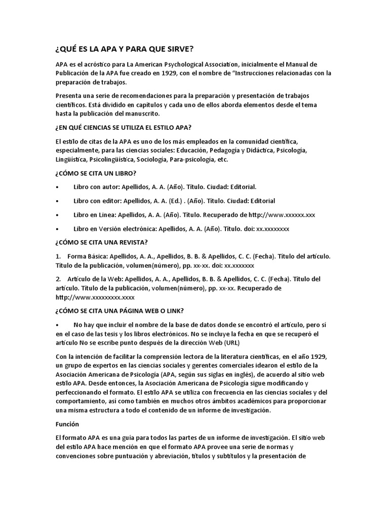 Qué Es La Apa y para Que Sirve | Descargar gratis PDF | Estilo apa ...
