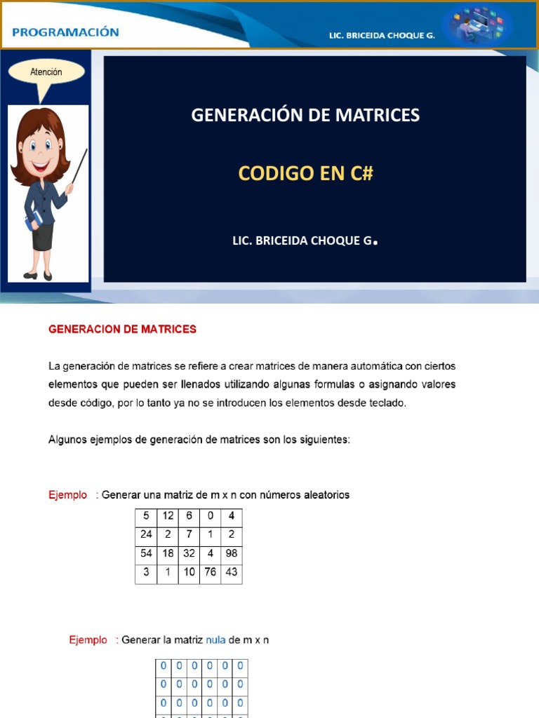 Generación de Matrices en C# | PDF | Teoría de la matriz | Álgebra lineal
