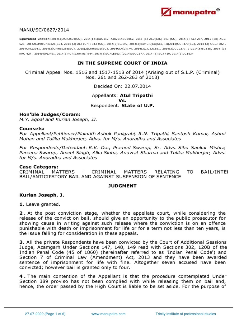 Atul Tripathi v. State of U.P. | PDF | Law