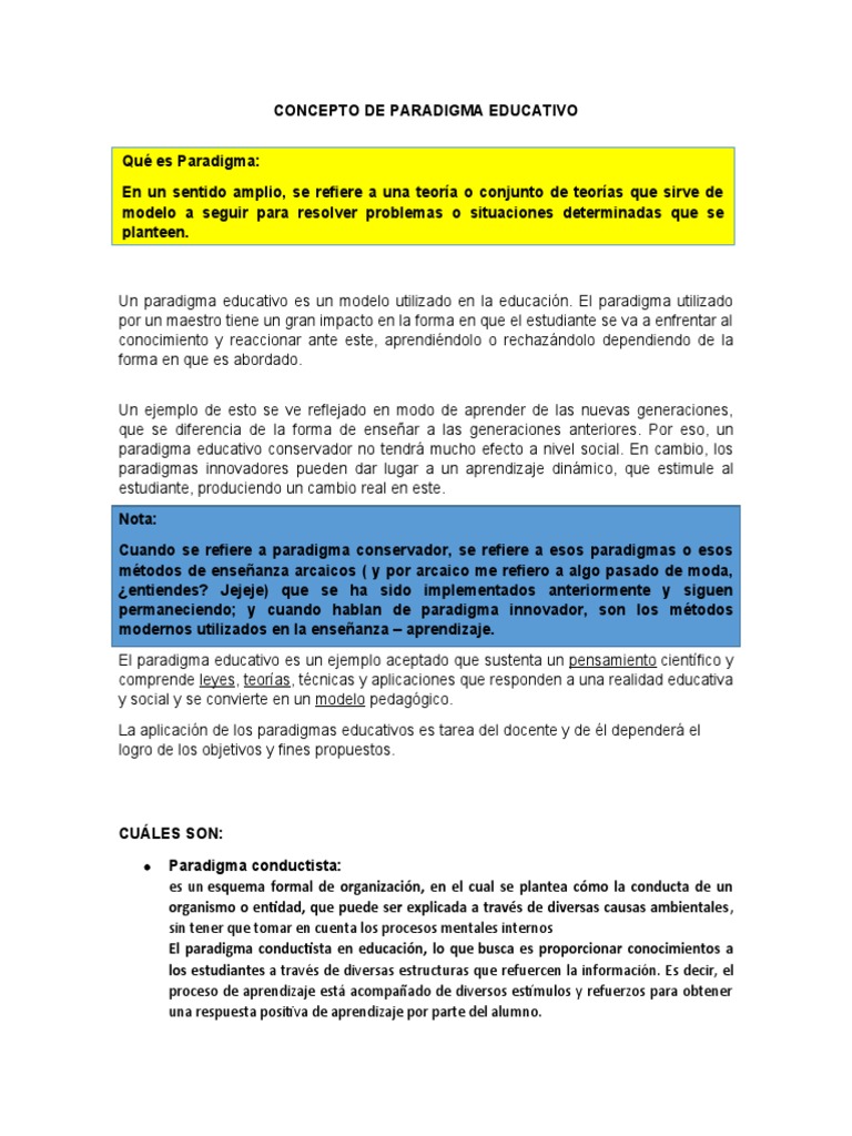 Concepto de Paradigma Educativo | PDF | Aprendizaje | Constructivismo ...