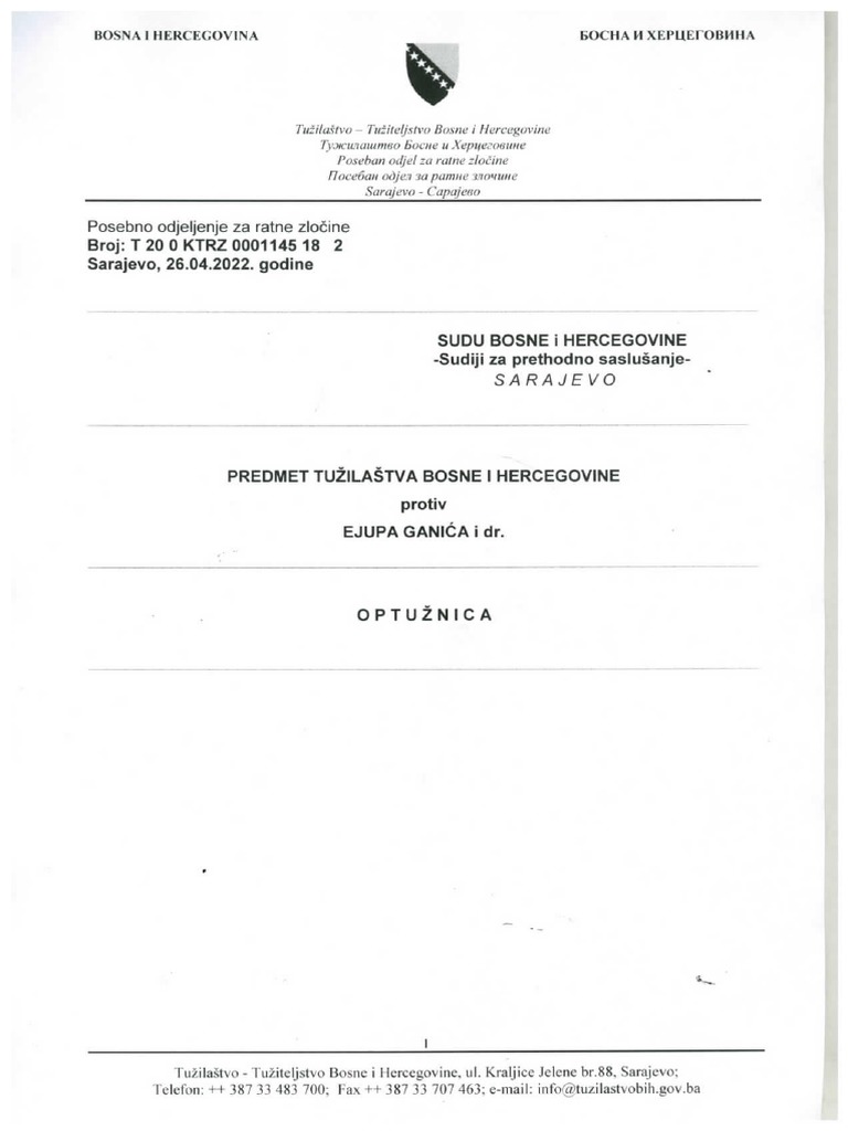 Anonimizirana Optuznica Ejup Ganic I DR | PDF