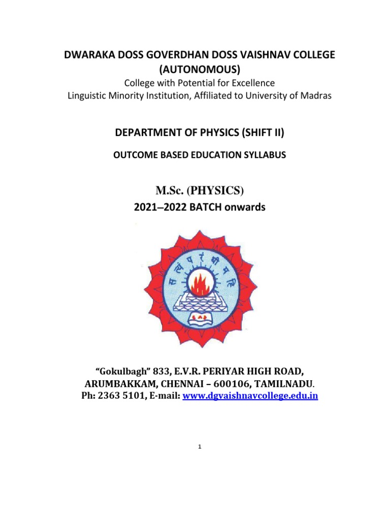 MSC Physics OBE Syllabus 2021 2022 | PDF | Lagrangian Mechanics | Tensor