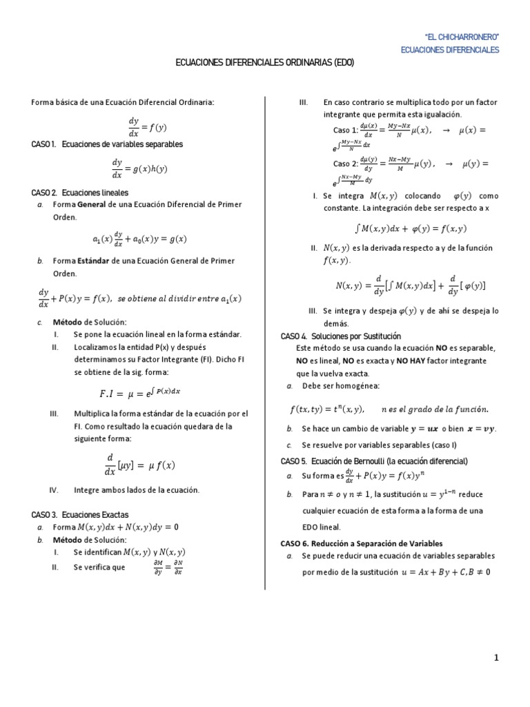 Formulario EDO | PDF | Ecuaciones | Ecuaciones diferenciales