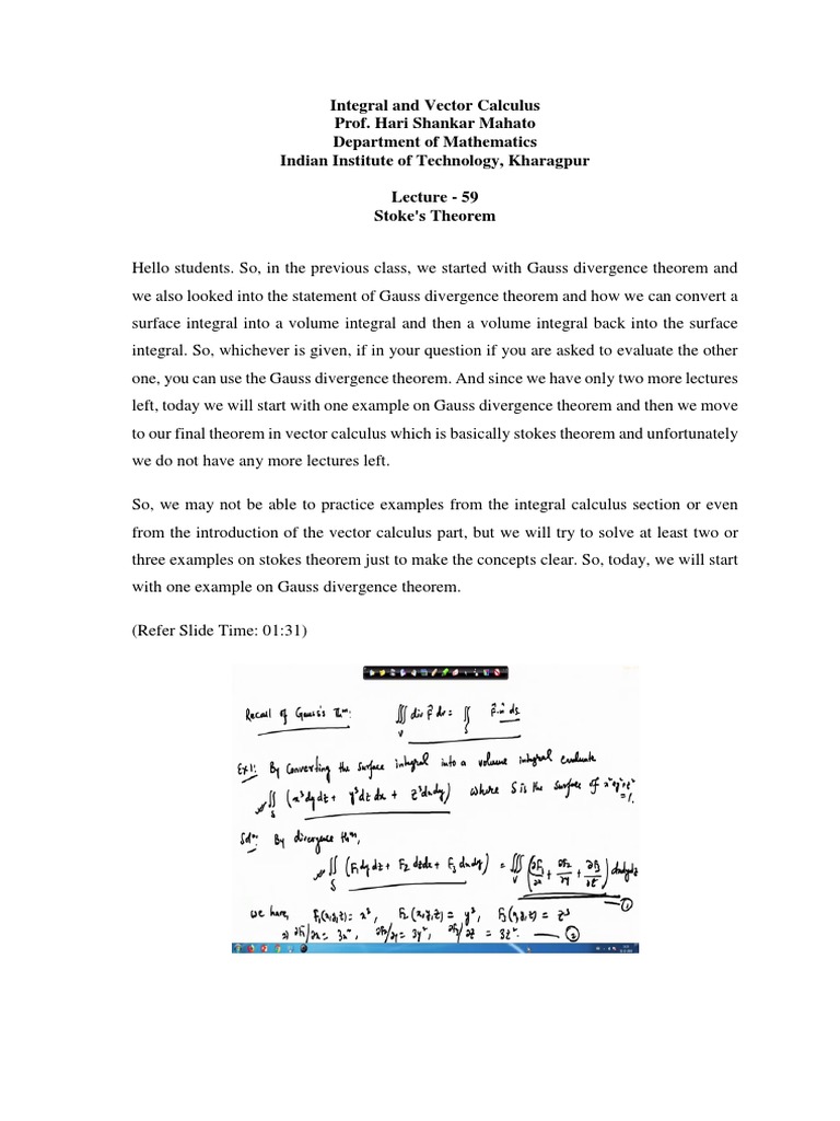 Lec 59 | PDF | Integral | Divergence