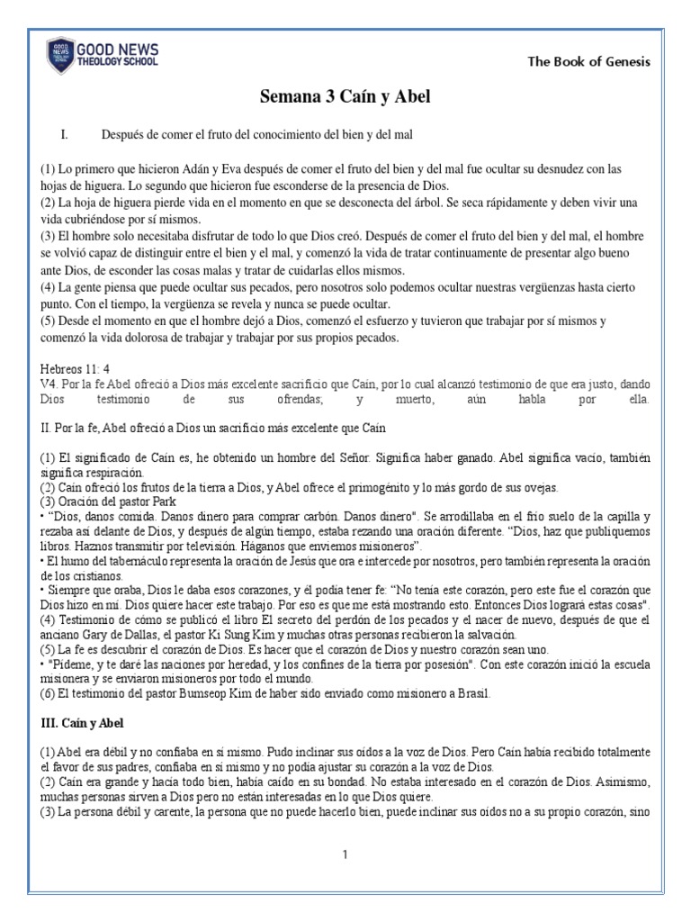La fe de Abel y el sacrificio a Dios frente a los frutos de Caín | PDF ...