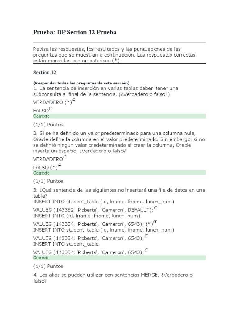 DP Section 12 Prueba | PDF | Gestión de datos | Bases de datos