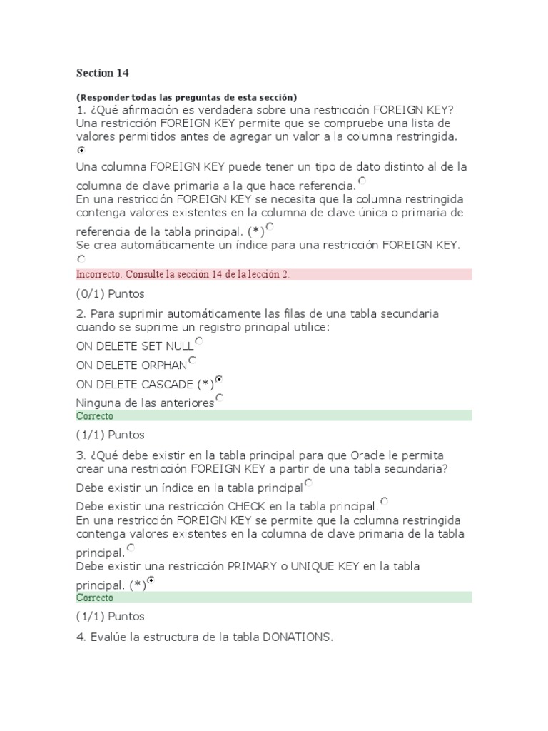 Section 14 questions on foreign keys, primary keys and constraints ...
