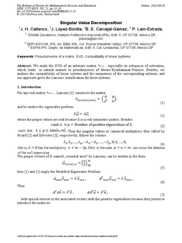 Singular Value Decomposition Pdf Eigenvalues And Eigenvectors Mathematical Concepts