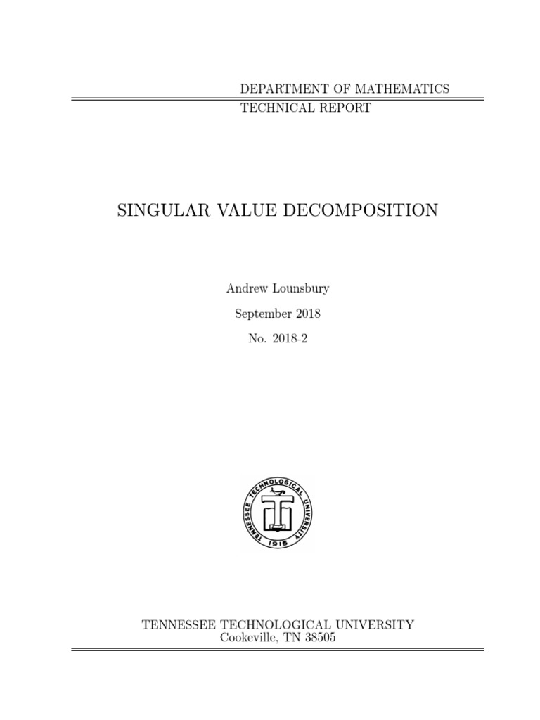 Singular Value Decomposition Andrew Lounsbury Pdf Eigenvalues And Eigenvectors Matrix