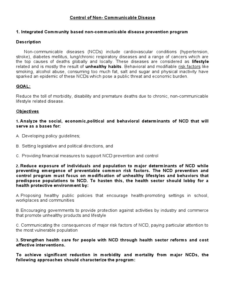 Control of Non-Communicable Disease | PDF | Non Communicable Disease ...