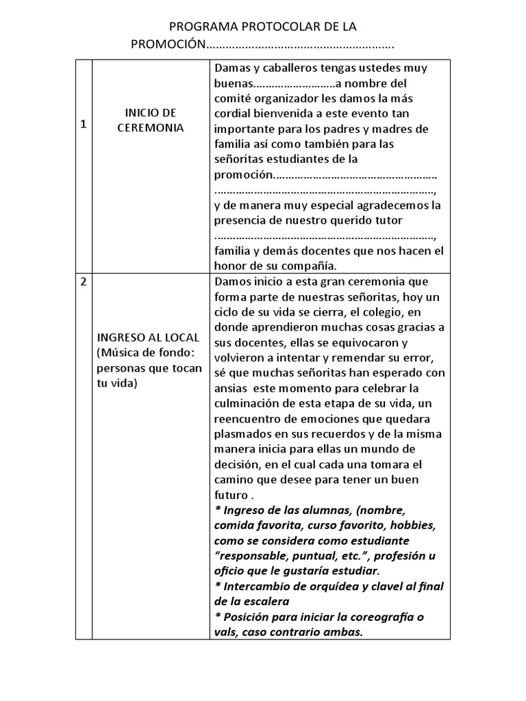 Programa Protocolar de Promoción | PDF | Estudios de idiomas extranjeros