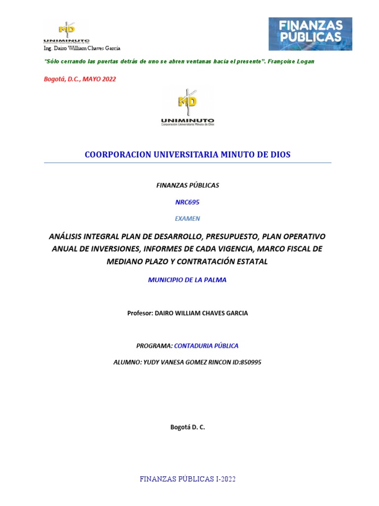 Examen Final Análisis Ptto Municipio I-2022 Mayo | PDF | Presupuesto | Impuestos