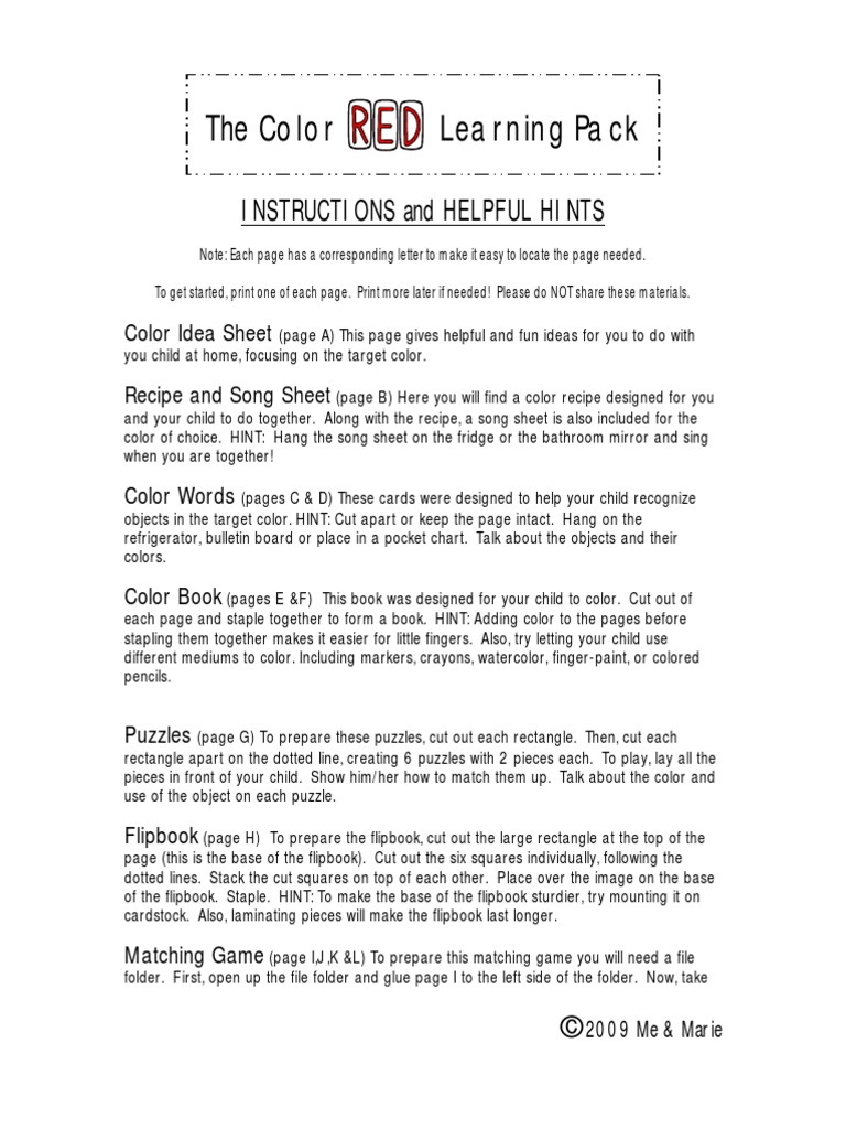 The Color Red Learning Pack | PDF | Home & Garden