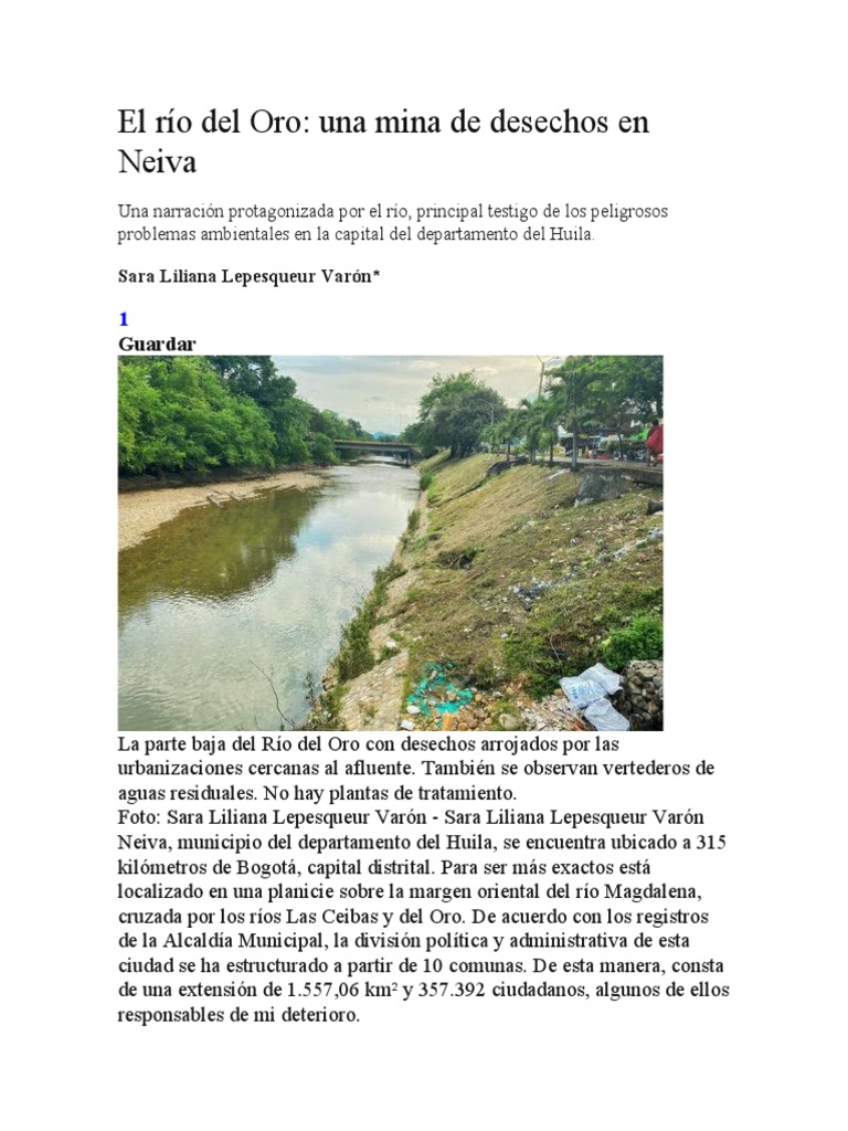 El Río Del Oro Una Mina de Desechos en Neiva | PDF | Río | Ciencias de la Tierra