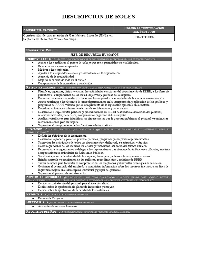 Roles y Funciones Jefe de RRHH | PDF | Gestión de recursos humanos ...