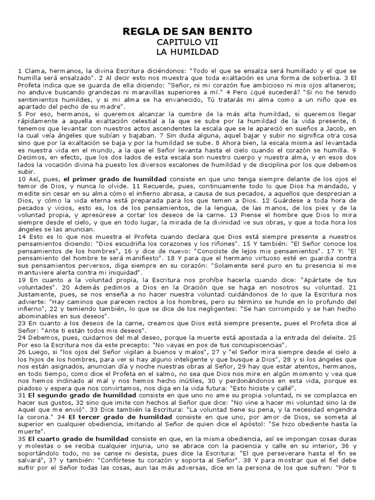Humildad12gradosregla de San Benito | PDF | Pecado | Dios